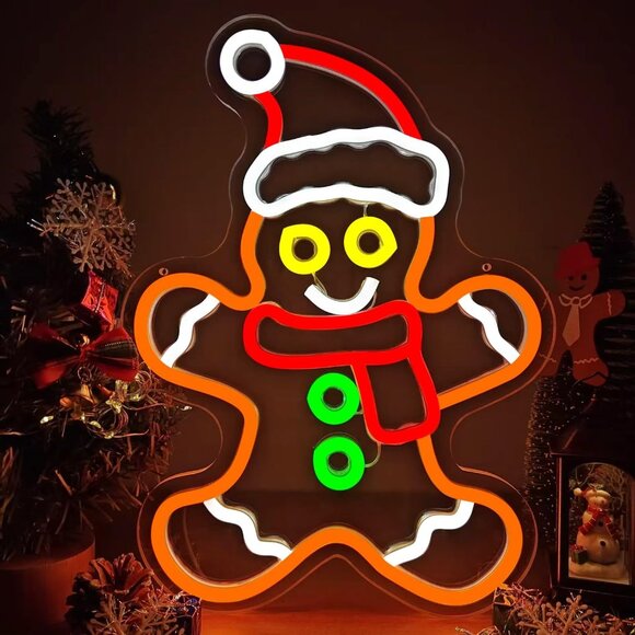 Party Supplies | Gingerbread Man Neon Sign Led Candy Dimmable Light Up ...